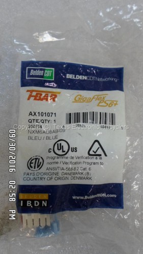 Belden AX101071 NXM6AU8AB-09 Blue GigaFlex PS6+ Cat6 RJ45 Modular Jack ...