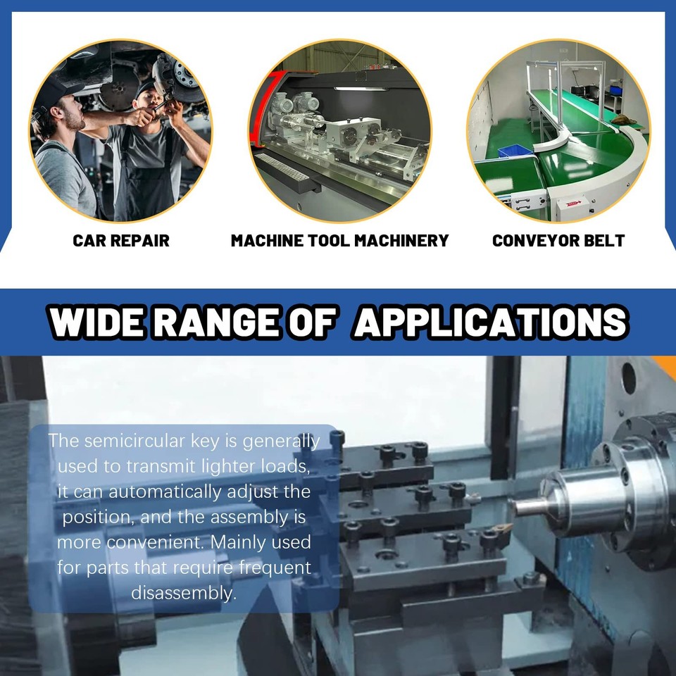 150Pcs 15 Sizes Woodruff Keys Assortment Carbon Steel Woodruff-Key Semi ...