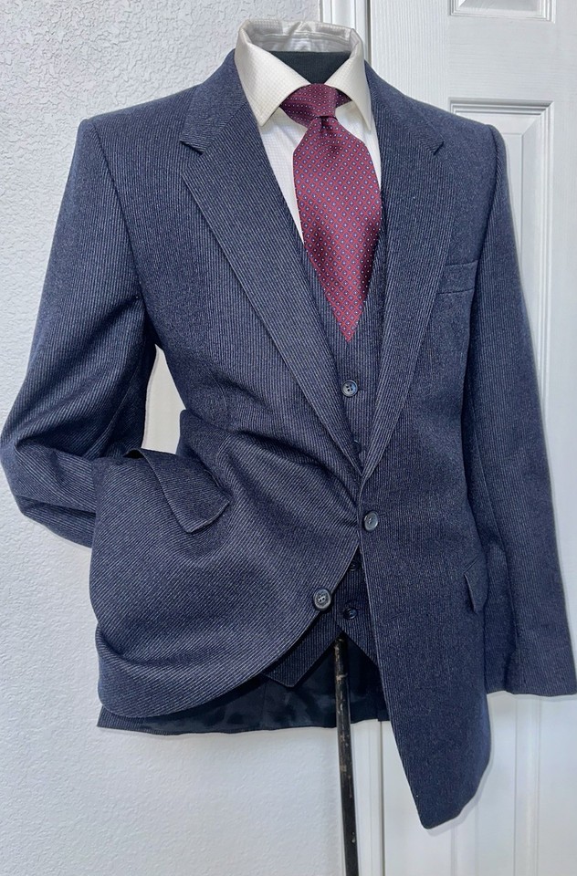 Rare VTG YSL Yves Saint Laurent 3 Piece Navy Stripes Men Suit 40 L Slim ...