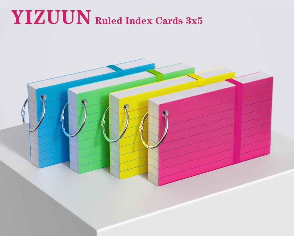 Index Cards 3x5, Flash Cards with Ring, 200 PCS, Ruled Note Cards ...