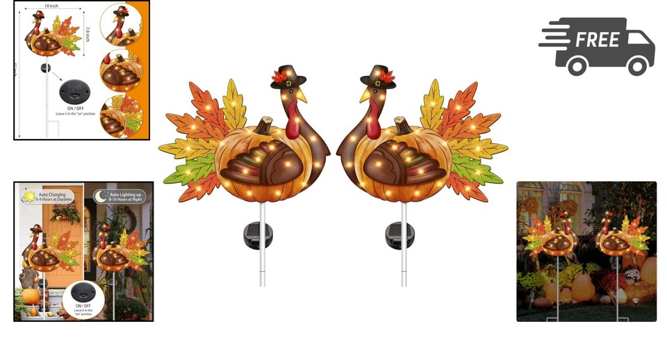 Thanksgiving Decorations Outdoor Solar Turkey Garden Stake Lights Yard ...