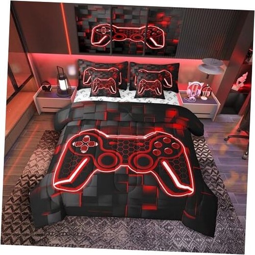 Kids Gamer Comforter Set with Sheets 7 Piece and Black Bedding Set ...