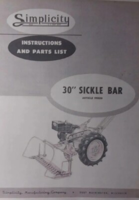 Simplicity Walk-Behind Tractor Sickle Mower Implement 990028 Owner ...