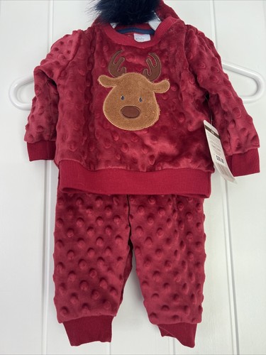 NEW NWT Baby starters Boys 6 Months 3 Piece Minky Plush Reindeer Pant ...