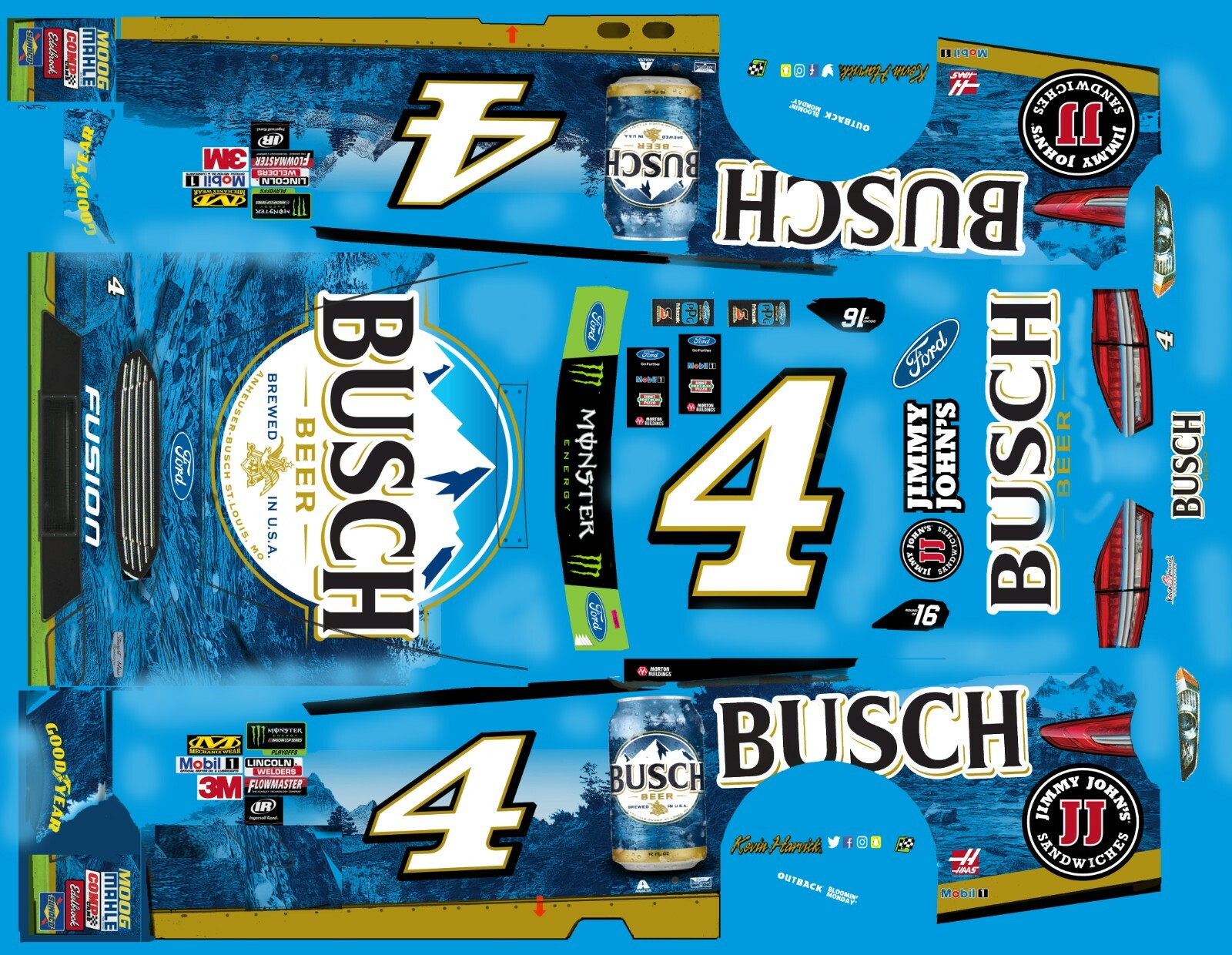 #4 Kevin Harvick Busch Beer Ford Fusion 1/64th Scale Waterslide Nascar ...
