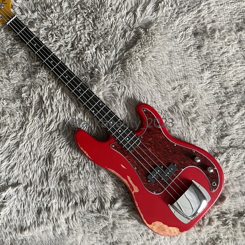 Custom 4 String Red Precision Electric Bass Guitar Vintage Relic Maple ...