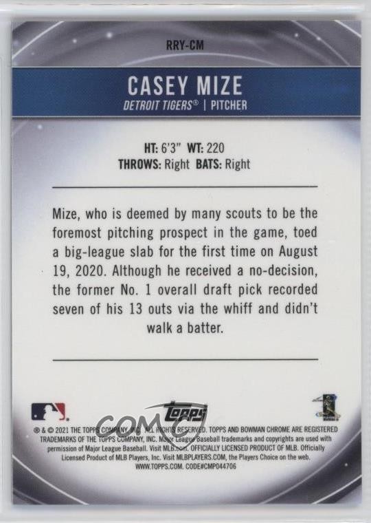 2021 Bowman Mega Box Purple Mojo Refractor 239/250 Casey Mize #RRY-CM ...