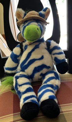 20" VINTAGE 1998 ZANY BRAINY ZIPES BLUE ZEBRA W/ BABY STUFFED ANIMAL ...