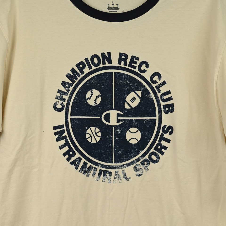 Champion Mens Retro Rec Club Intramural Sports Graphic Tee Shirt Cream ...