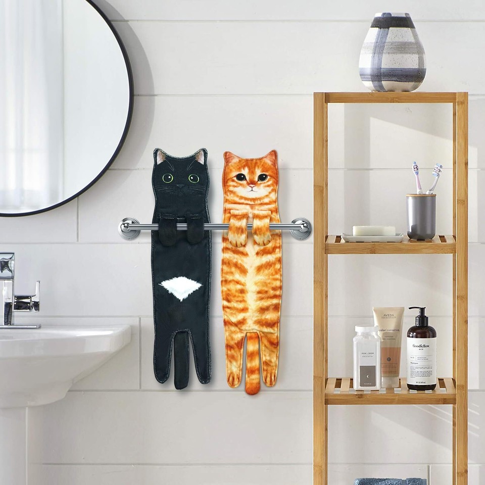 PAT JUUMG Funny Cat Hand Towels for Bathroom Kitchen Decor Cat ...