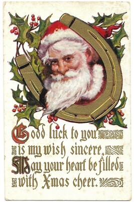 Antique Postcard Embossed Christmas Luck Santa Clause Claus Klaus Xmas ...