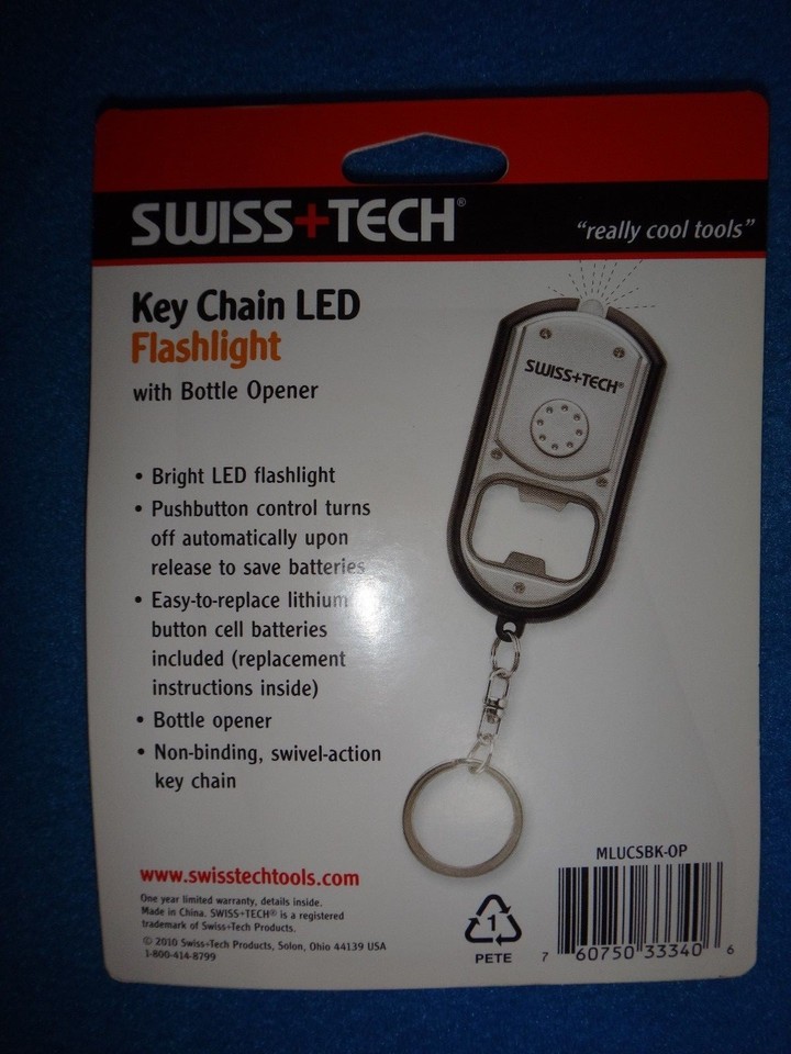 SWISS TECH KEY CHAIN LED FLASHLIGHT NEW PUSHBUTTON CONTROL WITH BOTTLE ...