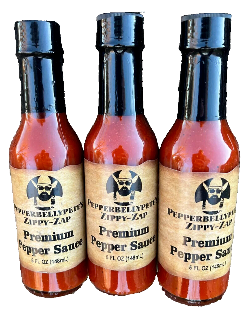 PEPPER BELLY PETE'S ZIPPY-ZAP PREMIUM PEPPER SAUCE - (3) 5 OZ BOTTLES ...