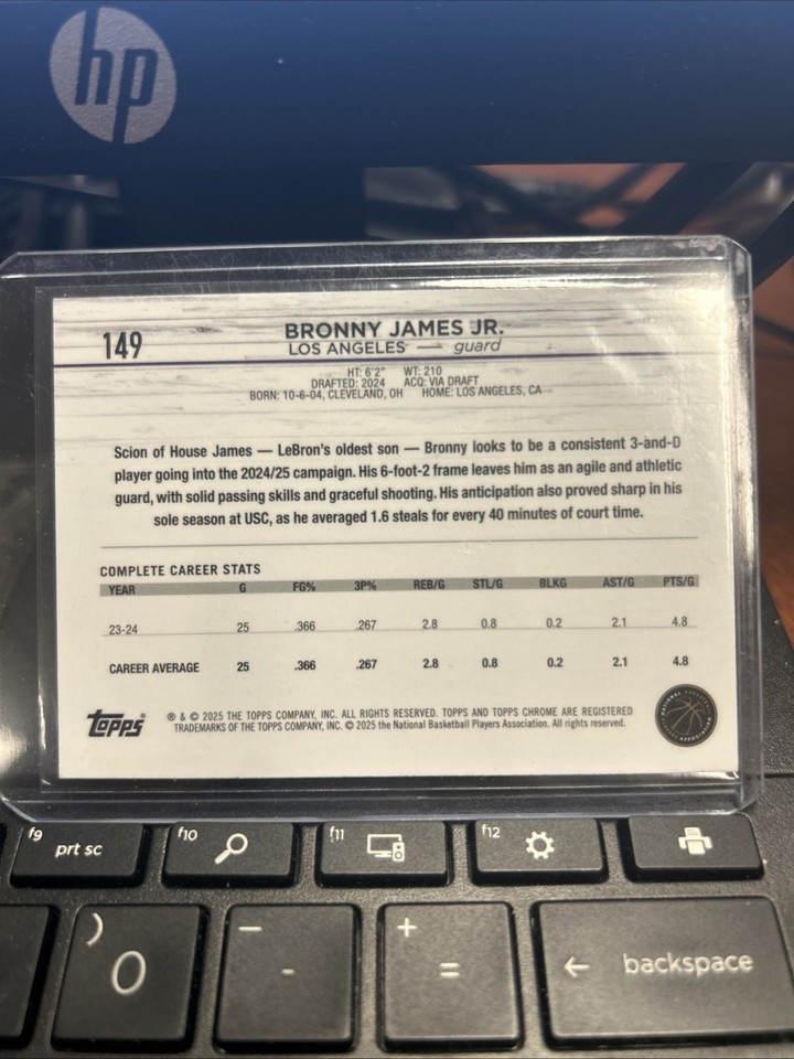 2024-25 Topps Chrome Bronny James Jr RC #149 | eBay UK