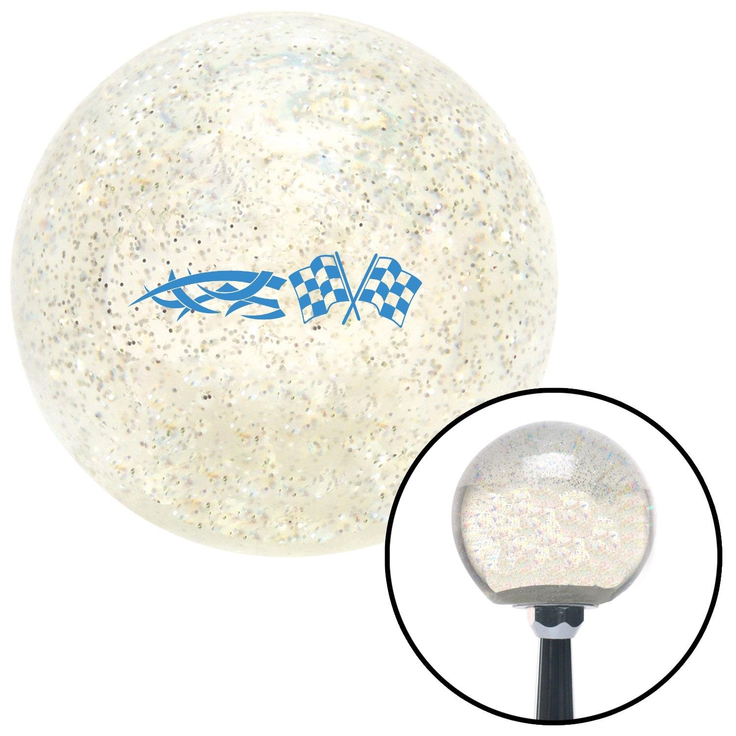 Blue Tribal Sign & Racing Flags Clear Metal Flake Shift Knob w/ M16 x 1 ...