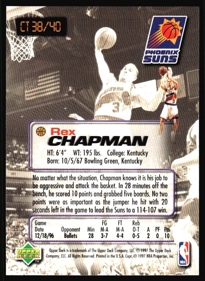 1997 Upper Deck Nestle Crunch Time Rex Chapman #CT38 Phoenix Suns | eBay
