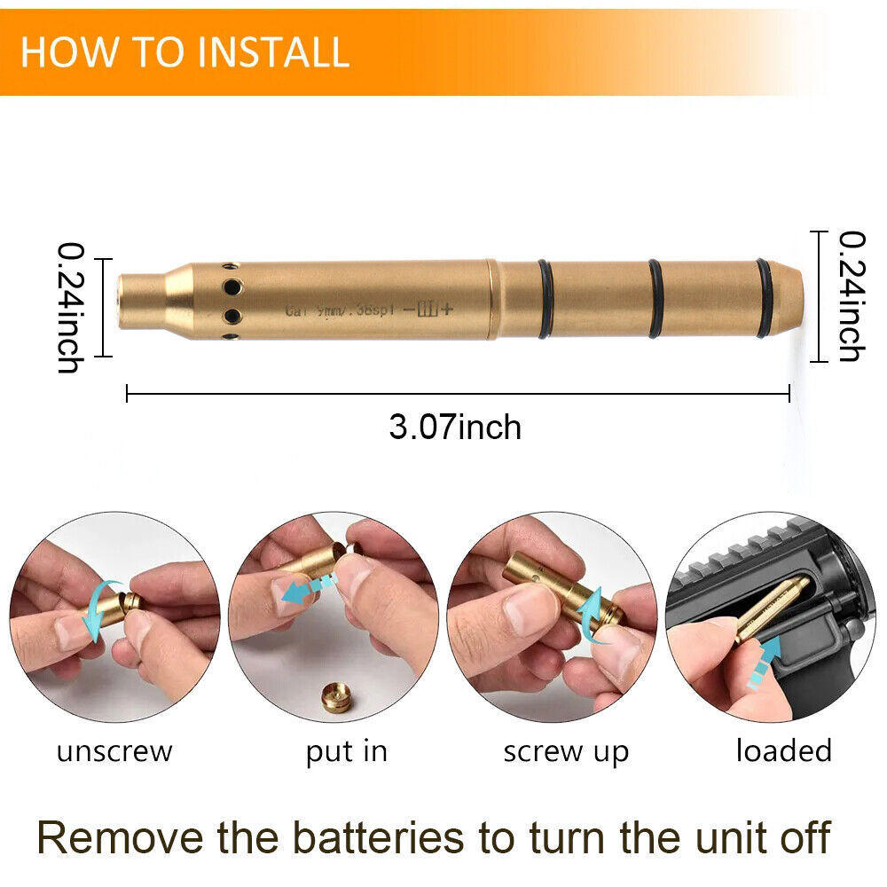 .177/22LR/.223Rem/9mm/.38spl Cal Red Laser Boresighter End Barrel Bore ...