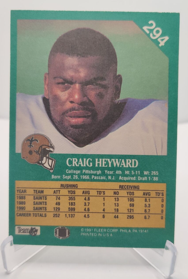1991 Fleer Football Card #294 Craig Heyward New Orleans Saints | eBay