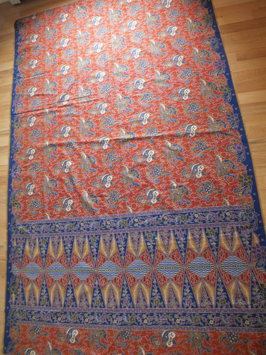 RED & navy cotton quilting fabric BATIK KERIS BORDER print vintage OOP ...