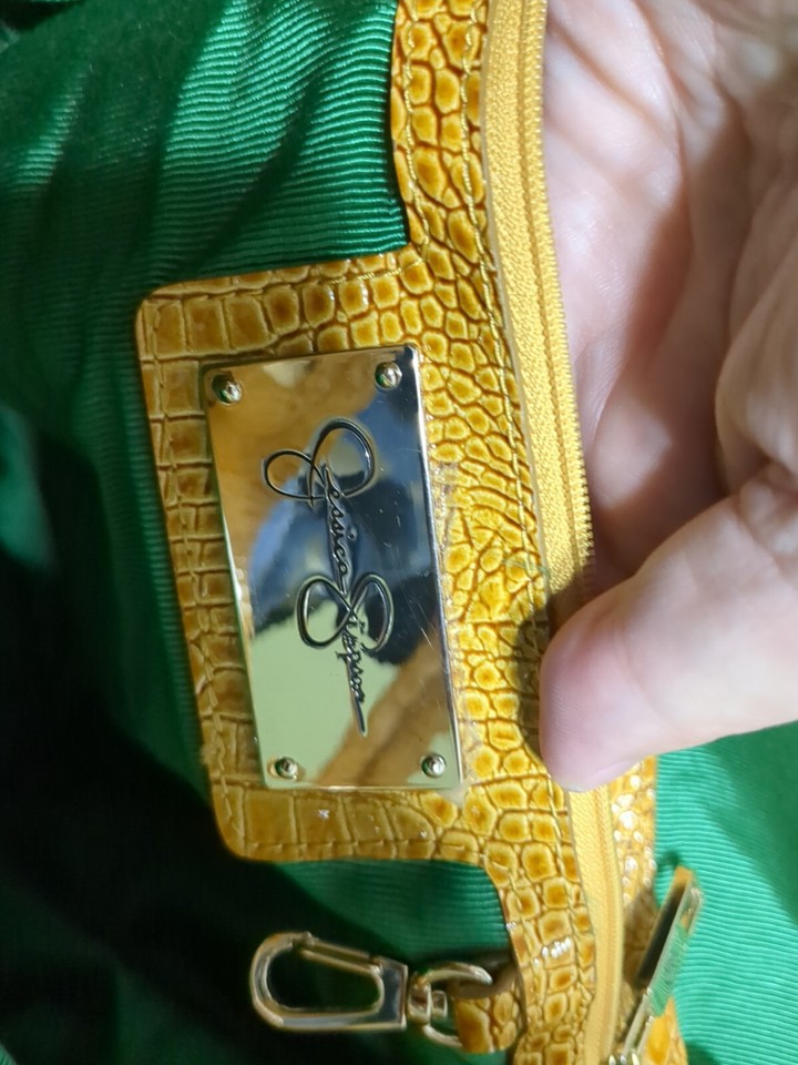 Jessica Simpson XL Tote Yellow Crocodile Pattern With Emerald Lining ...