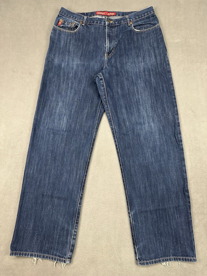 Guess Jeans Straight Baggy Mens 36x34 Blue Dark Wash Skater Hip Hop ...