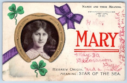 1907 GIRLS NAME "MARY" HEBREW ORIGIN MEANING STAR of the SEA HORSESHOE ...