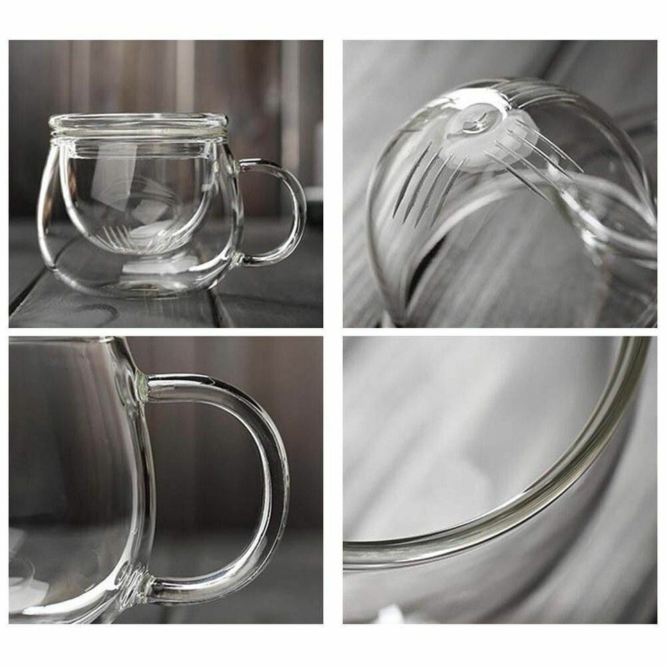 300ml Heat Resistant Tea Mug with Filter Glass Tea Cup with Lid and ...