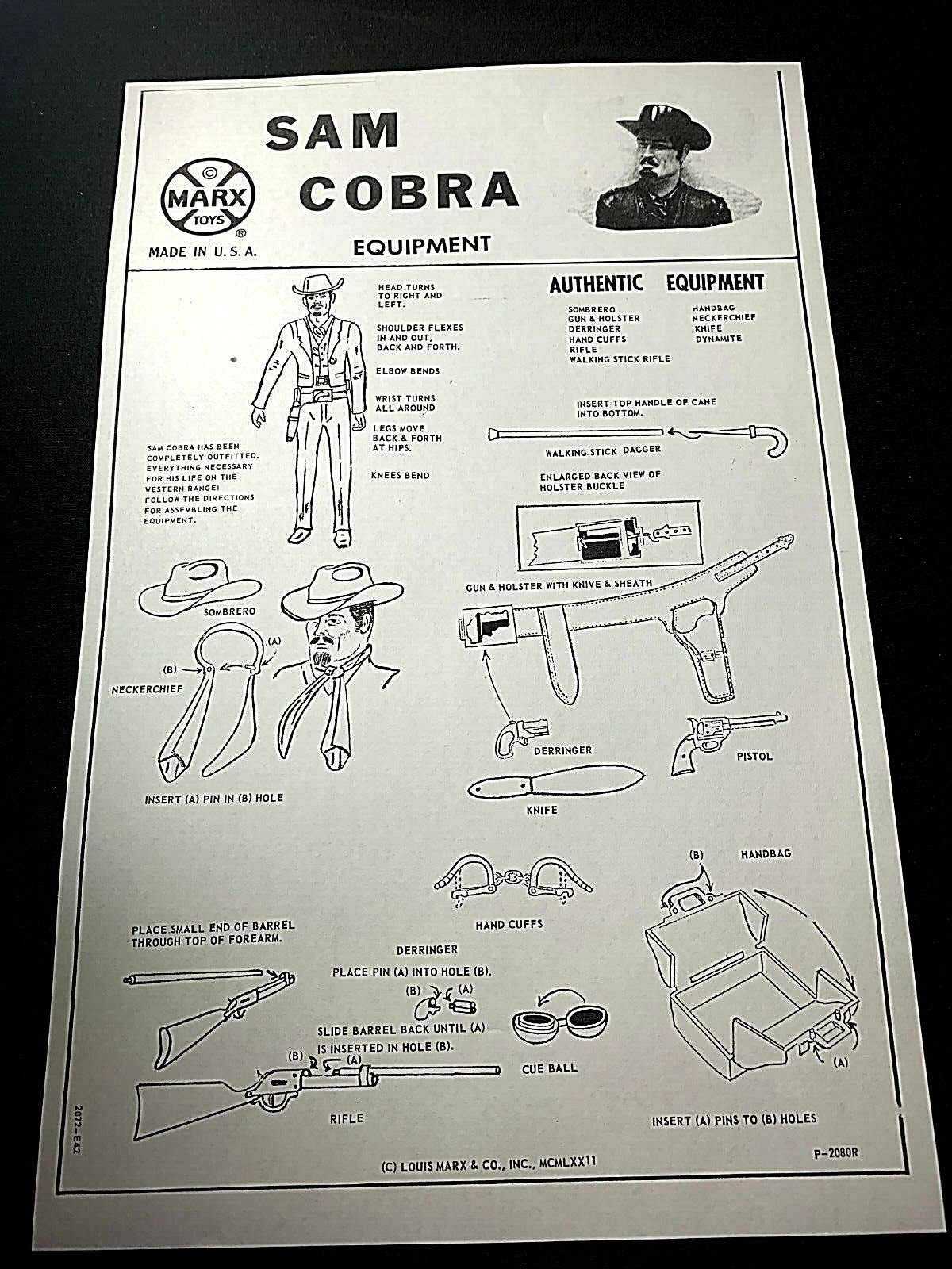 Marx Johnny West "Sam Cobra" The Renegade Bad Man EQUIPMENT MANUAL ...