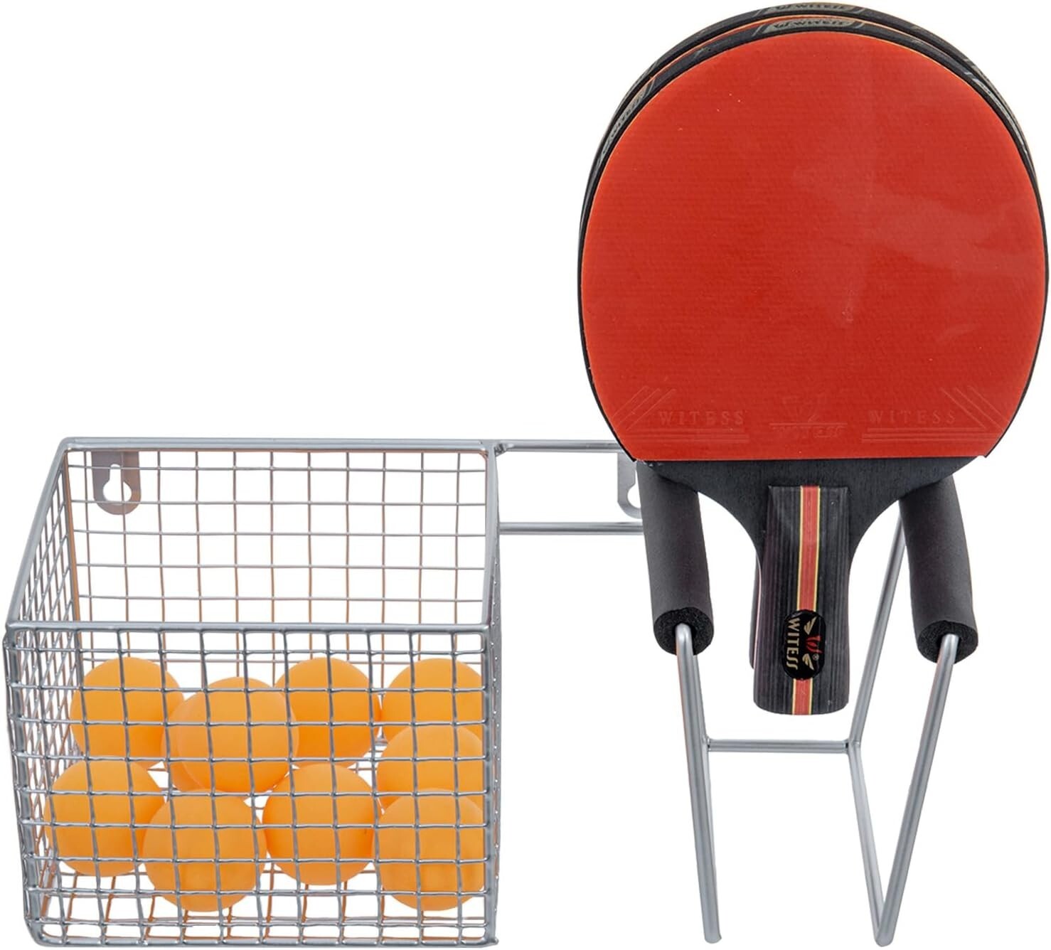 Wall Mounted Silver Metal Table Tennis Pickleball Paddle Rack and Ball ...