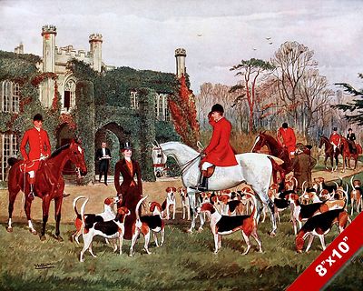 FOX HUNT MEET AT THE ABBEY HORSE EQUESTRIAN HUNTING ART PAINTING CANVAS ...