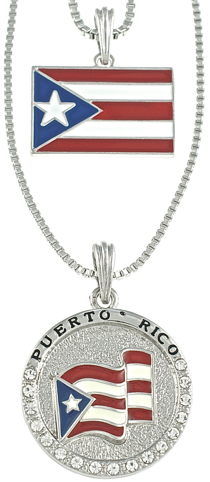 Puerto Rico Flag New Two Pendant Necklaces Set 24 & 30 Inch Box Link ...