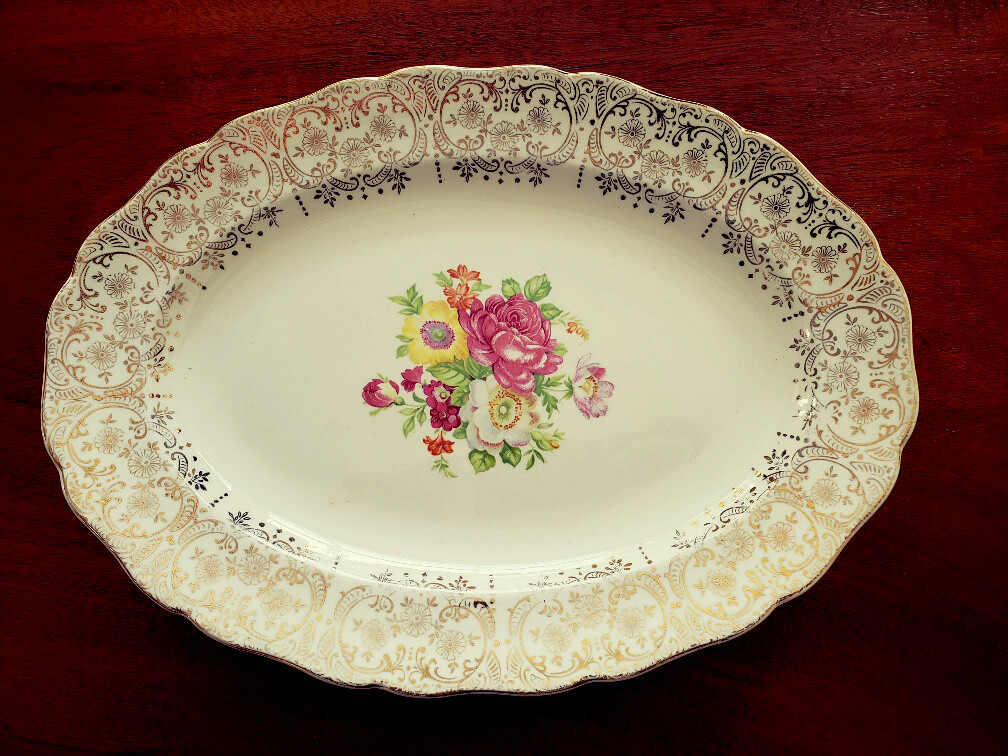 Keystone Lajean Oval Platter Canonsburg Pottery Floral Center 22K Gold ...