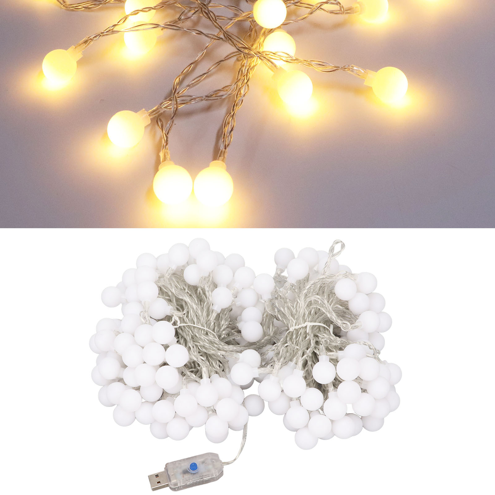 (20m/65.6ft 200 LEDs)Ball String Light USB Powered Warm White ORB ...