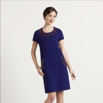 KATE SPADE Purple Wool Short Sleeve Embellished Gail Beaded Dress S 4 ...
