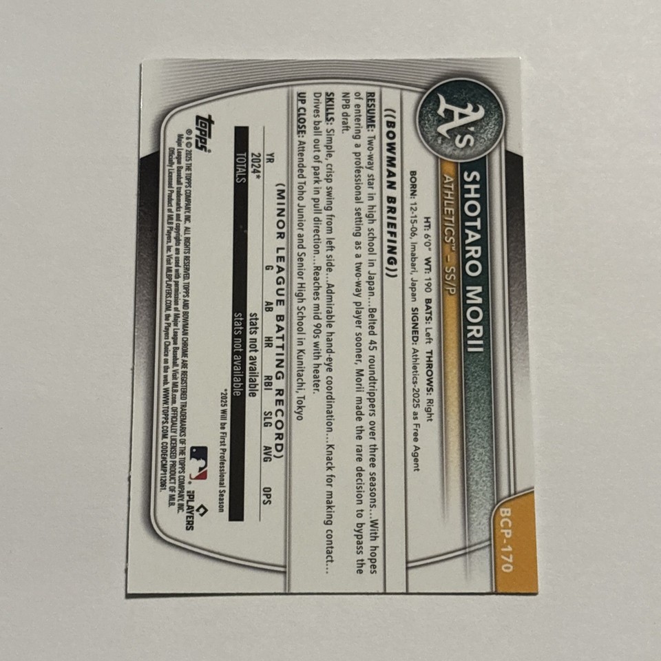 Shotaro Morii 2025 Bowman Chrome Prospects Laser Refractor #BCP170 ...