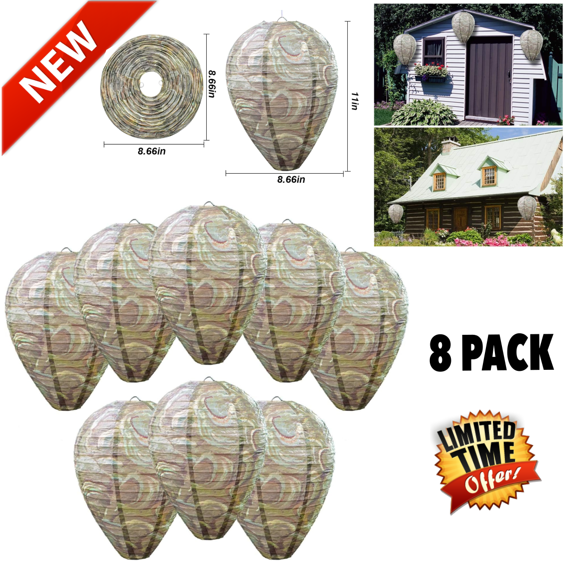 8 Pack Fake Hornet Nest Decoy Wasp & Carpenter Bee Repellent Outdoor 8. ...