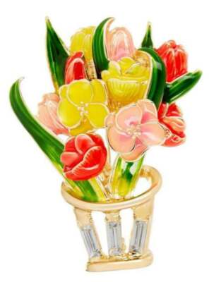 Napier Spring Flower Basket Bouquet Brooch Gold Tone Pin Easter Enamel ...