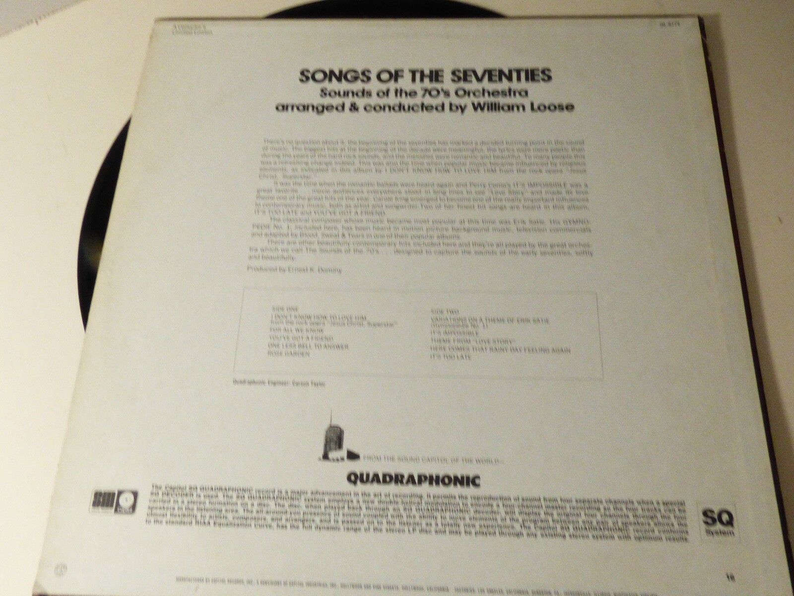 VTG 1973 Realistic Quadraphonic LP Capitol Songs of The Seventies vinyl ...