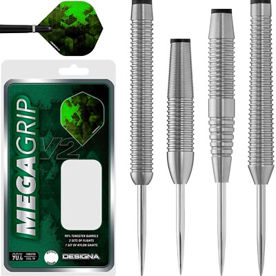 Designa Mega Grip V2 Darts Set 21g–26g – 90% Tungsten – Various Weights ...
