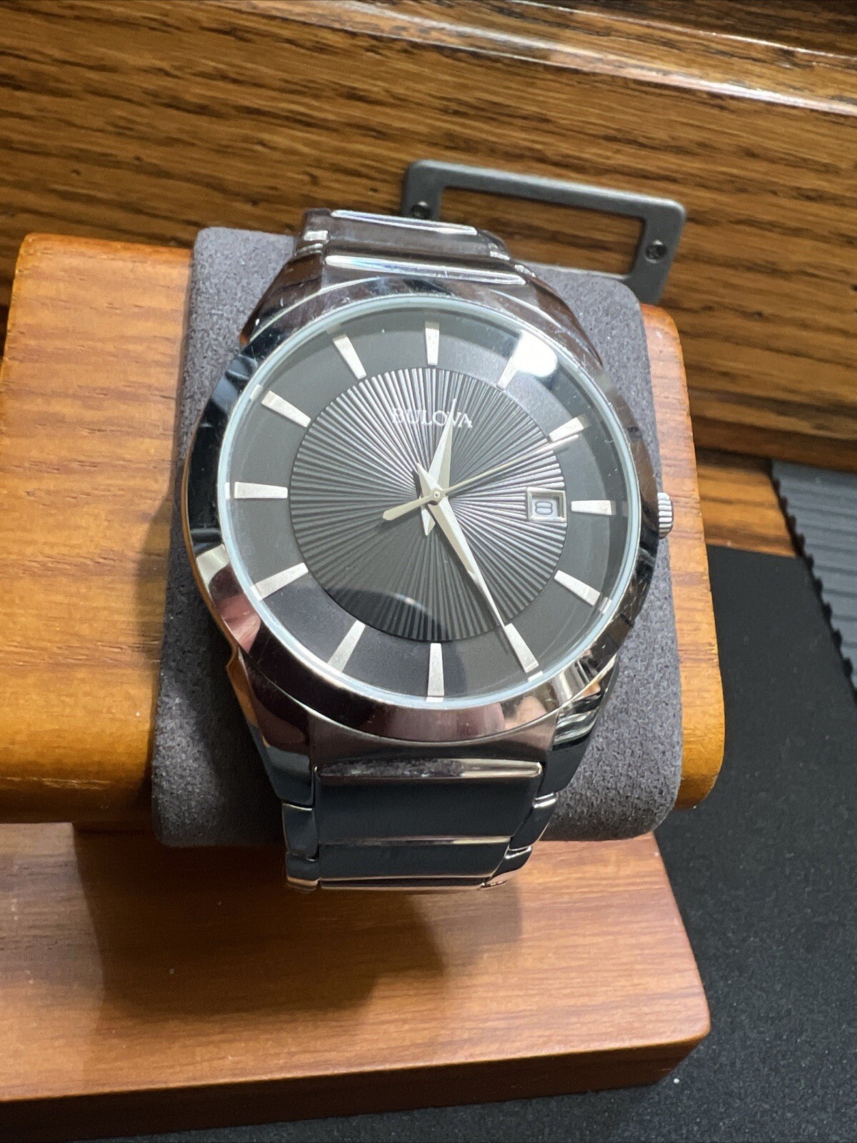 Bulova 96B149 Men's Quartz Stainless Watch - Patterned Black Dial - Pre ...