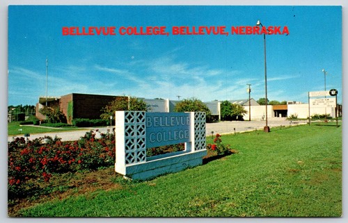 Nebraska~Bellevue College Sign & Flowers Color Photo~Dunlap Vintage ...