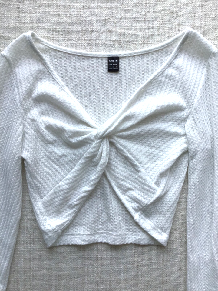 Shein Cross Front Long Sleeved White Cropped Top - Size 10 Medium | eBay UK