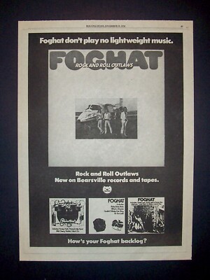 Foghat Rock And Roll Outlaws 1974 Poster Type Advert, Promo Ad | eBay