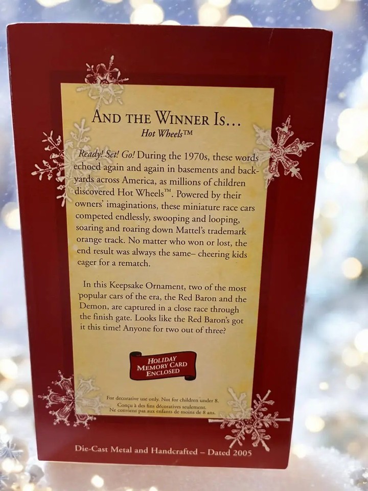 Hallmark Keepsake Ornament Hot Wheels And The Winner Is Red Baron Demon ...