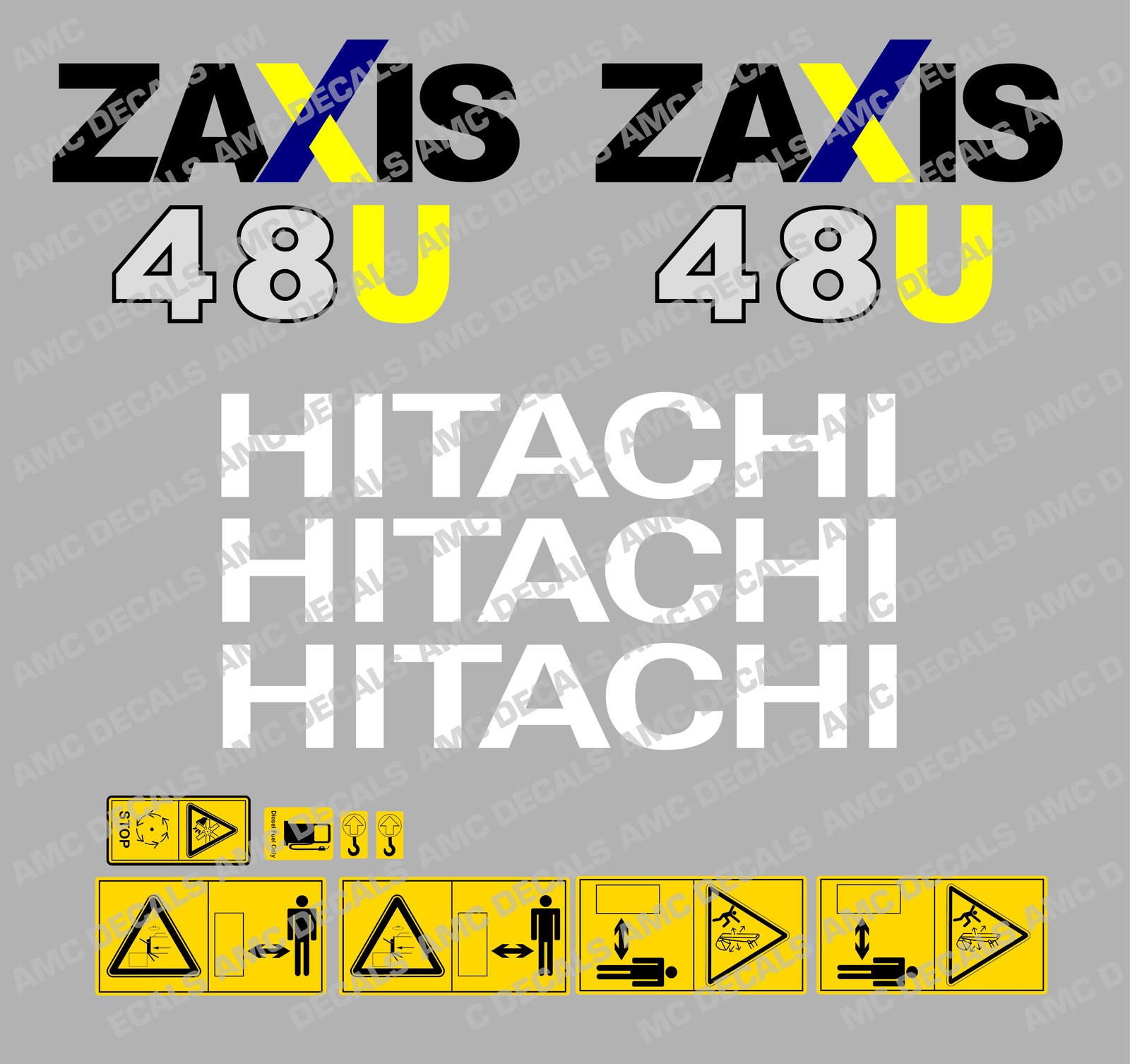 HITACHI ZAXIS 48U MINI DIGGER DECAL STICKER SET WITH SAFETY WARNING ...