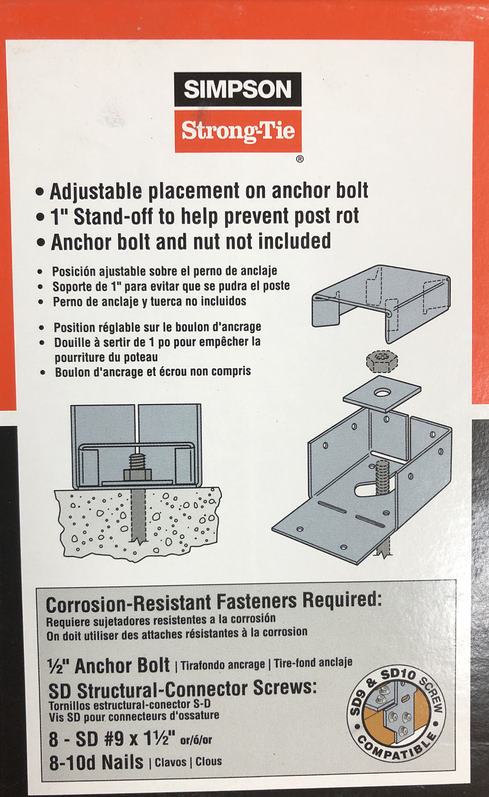 Simpson Strong-tie ABW ZMAX Galvanized Adjustable Standoff Post Base ...