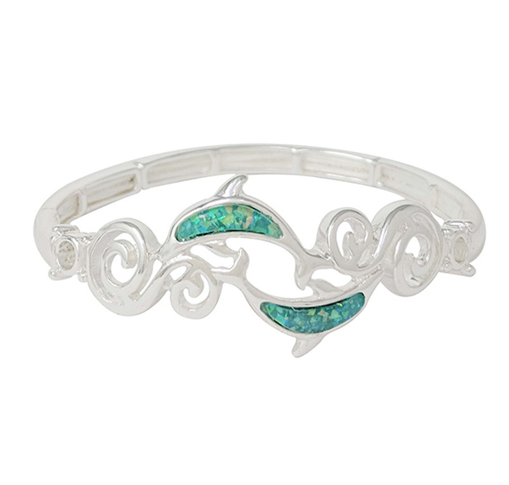 Sealife Theme Mint Green Resin Opal Dolphin Stretch Bracelet for Women ...