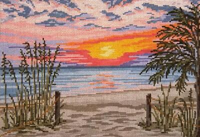 Serene Sunset Beach handpainted 13 Mesh LG. Needlepoint Canvas Needle ...