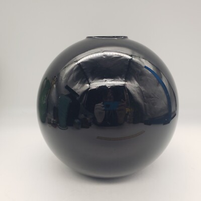 Vintage Balos Mouthblown Art Glass Black Amethyst Vase 9” Orb Round ...