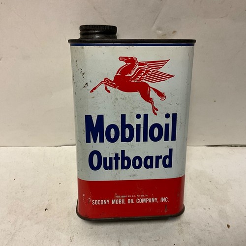 VINTAGE MOBIL OUTBOARD OIL CAN 1 QUART W/ PEGASUS NOS SEALED FULL CAN ...